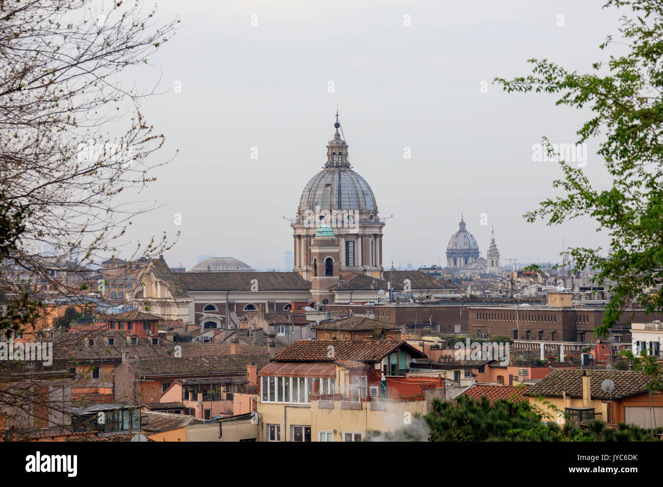 The city view from the Pincian Hill with the typical houses and ancient ...