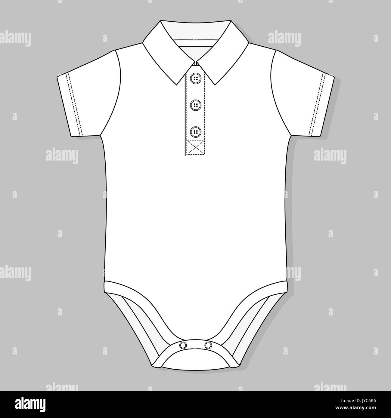 front button placket collar baby bodysuit flat sketch template isolated ...