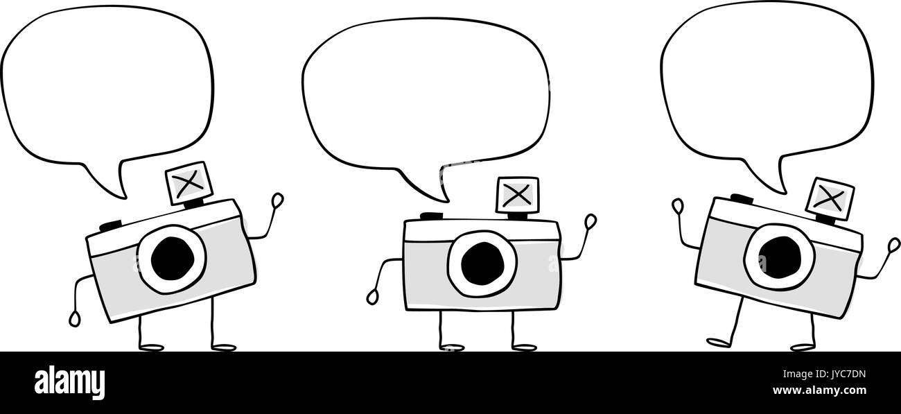 cute funny camera with legs and arms hand drawn isolated on white ...