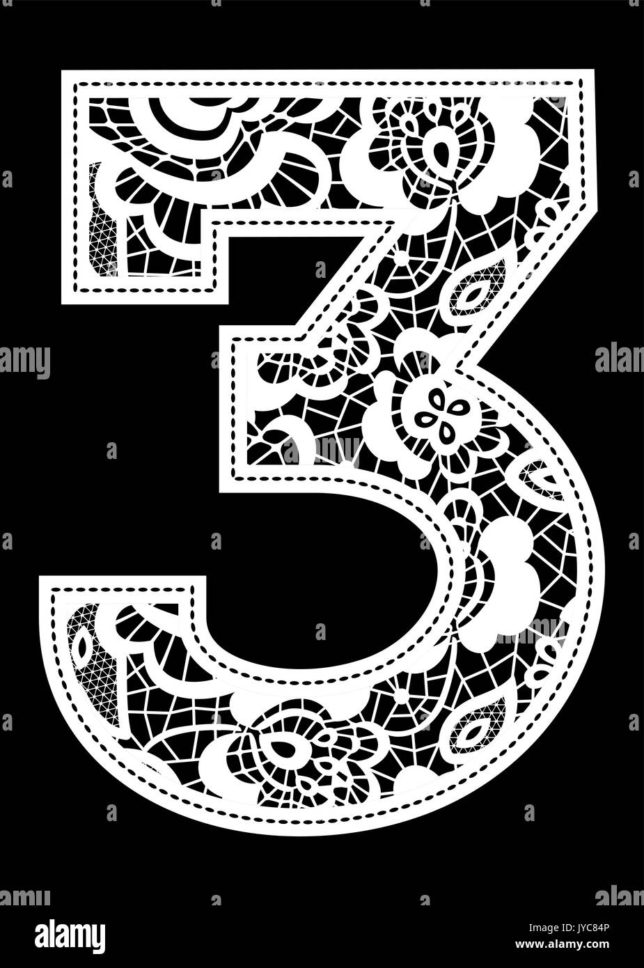 illustration of embroidery lace number isolated on black background ...