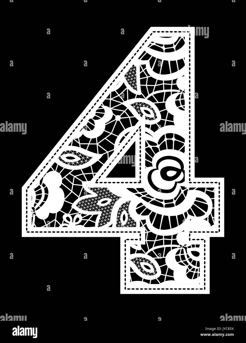 illustration of embroidery lace number isolated on black background ...
