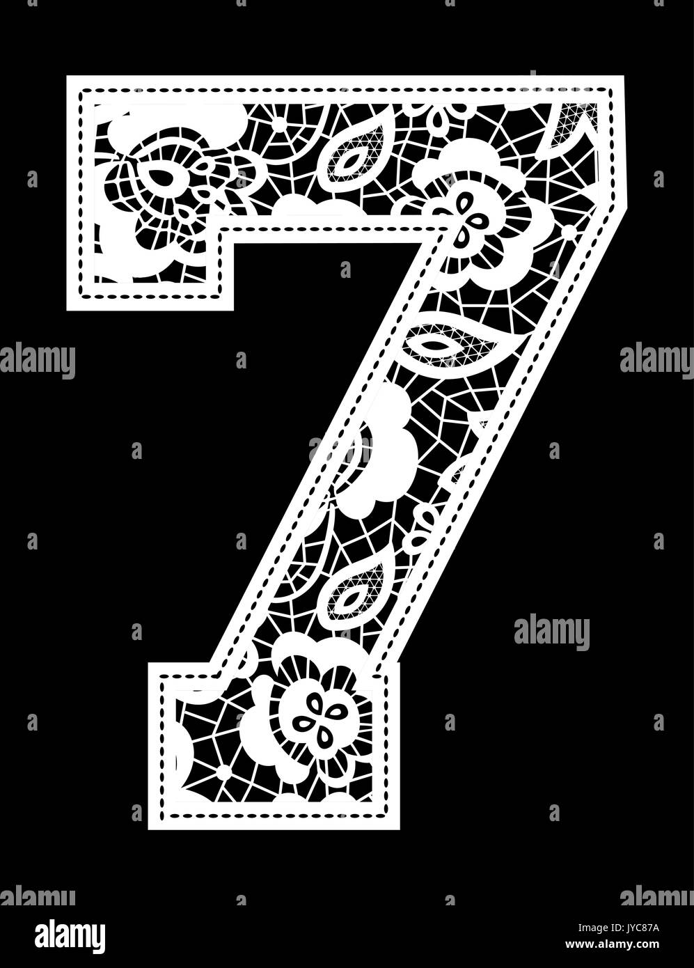 illustration of embroidery lace number isolated on black background ...