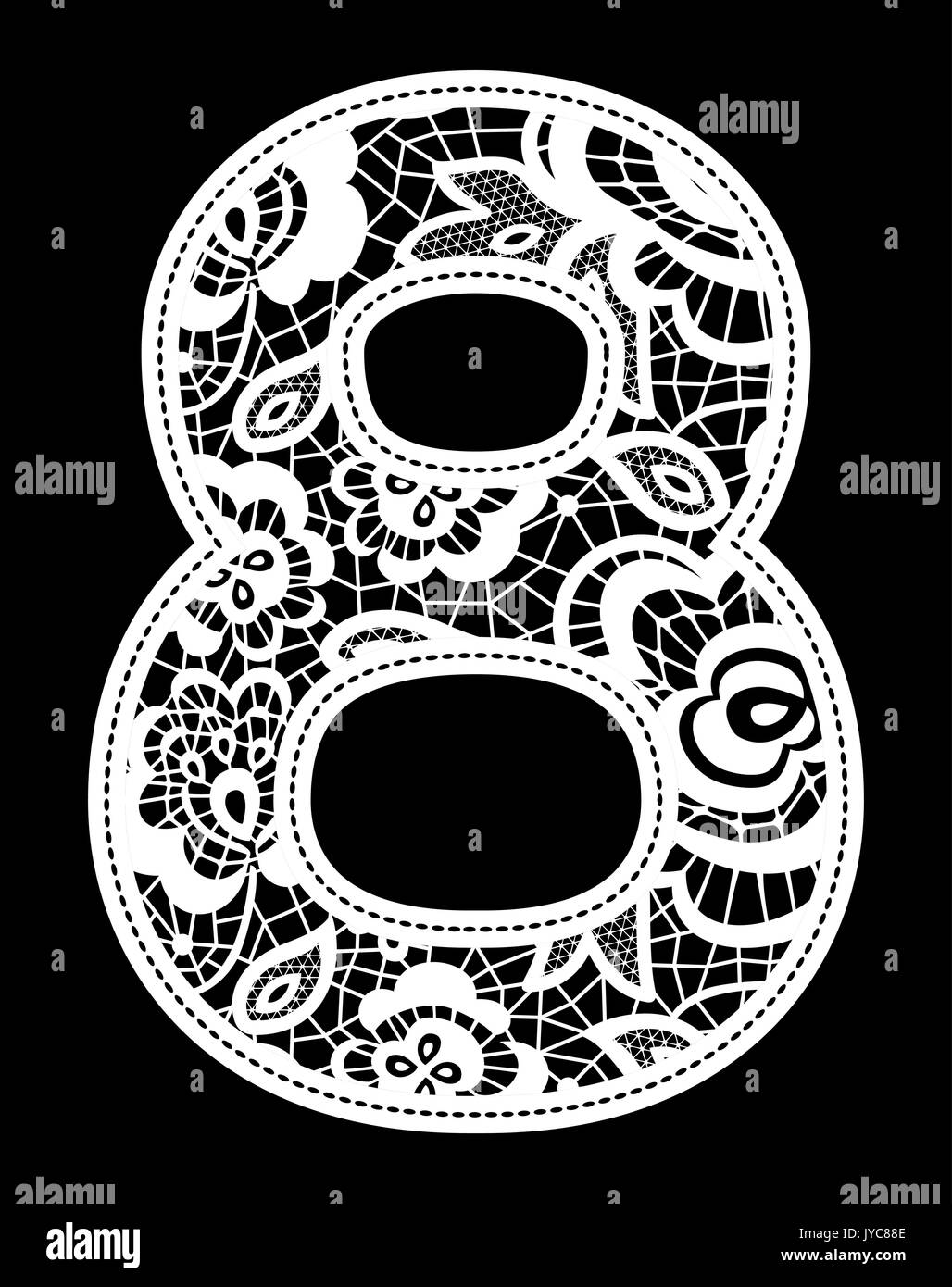illustration of embroidery lace number isolated on black background ...