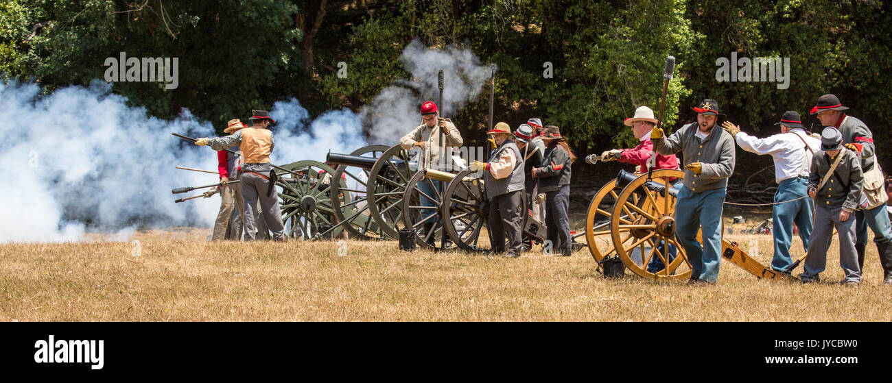 Confederate soldiers fire canon during Civil War Reenactment at Duncan ...