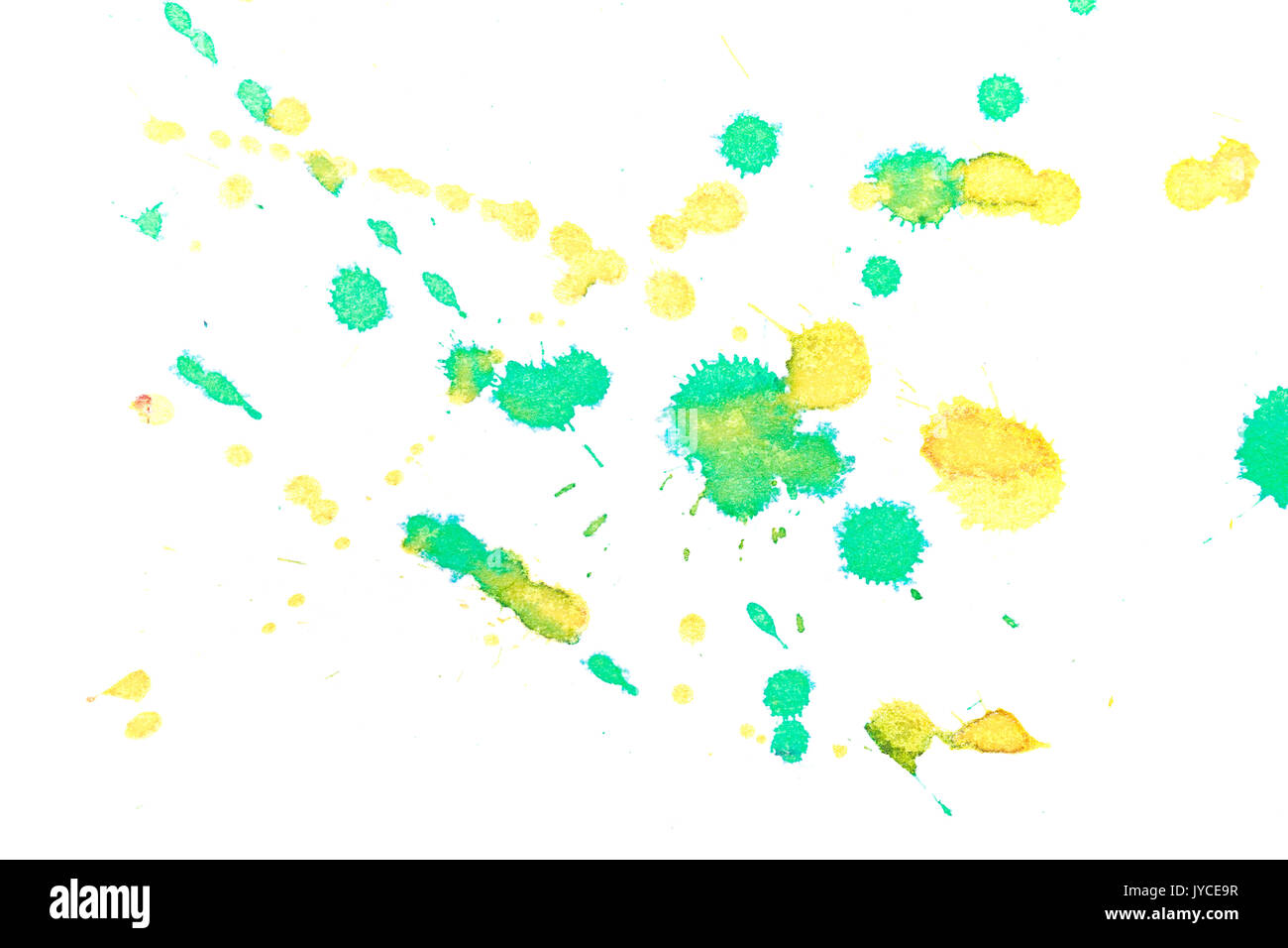 Abstract two-color yellow green ink splash. Ink blots. Elements of ...
