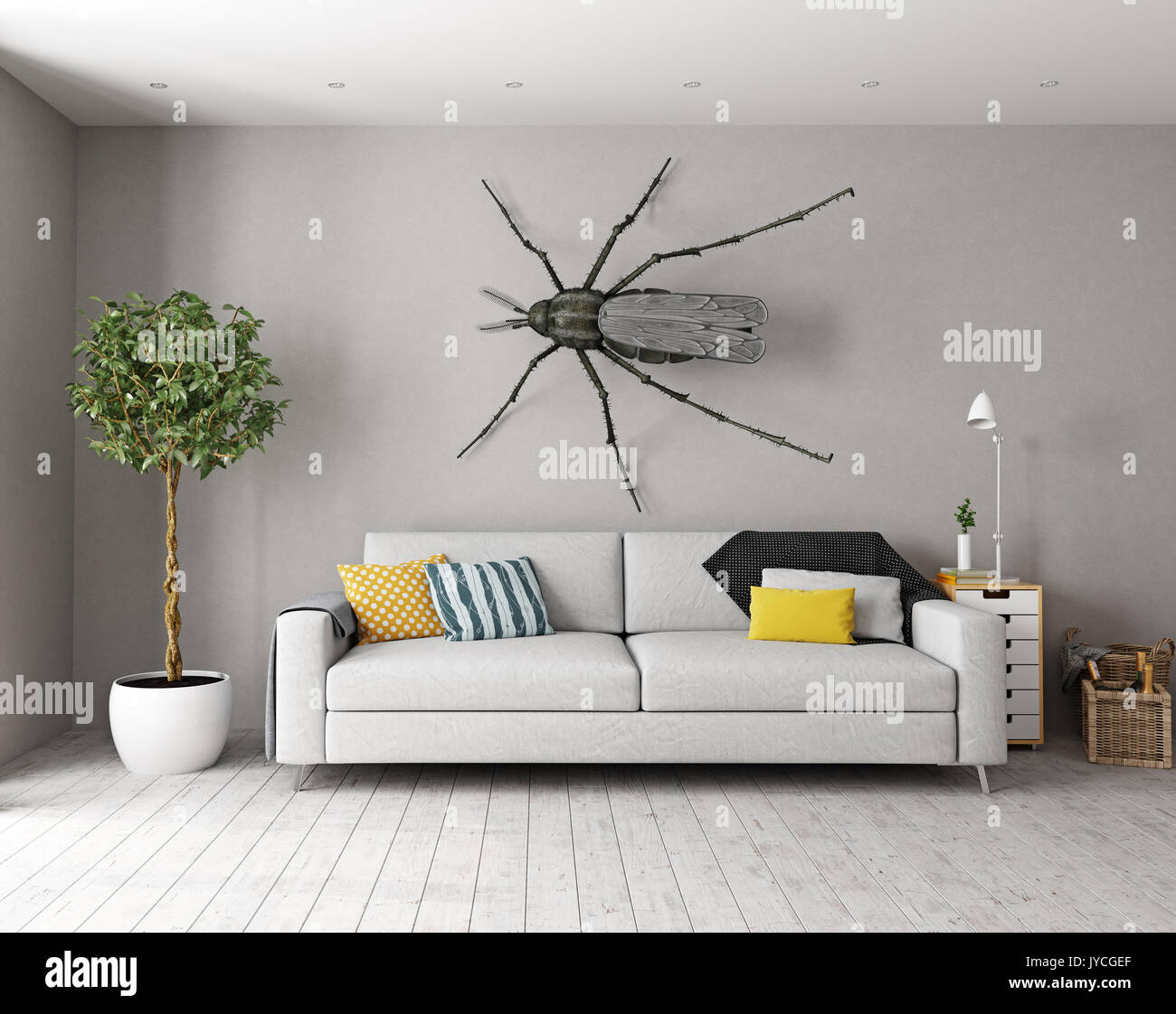 the mosquito on the wall in the living room as a decor. 3d concept ...