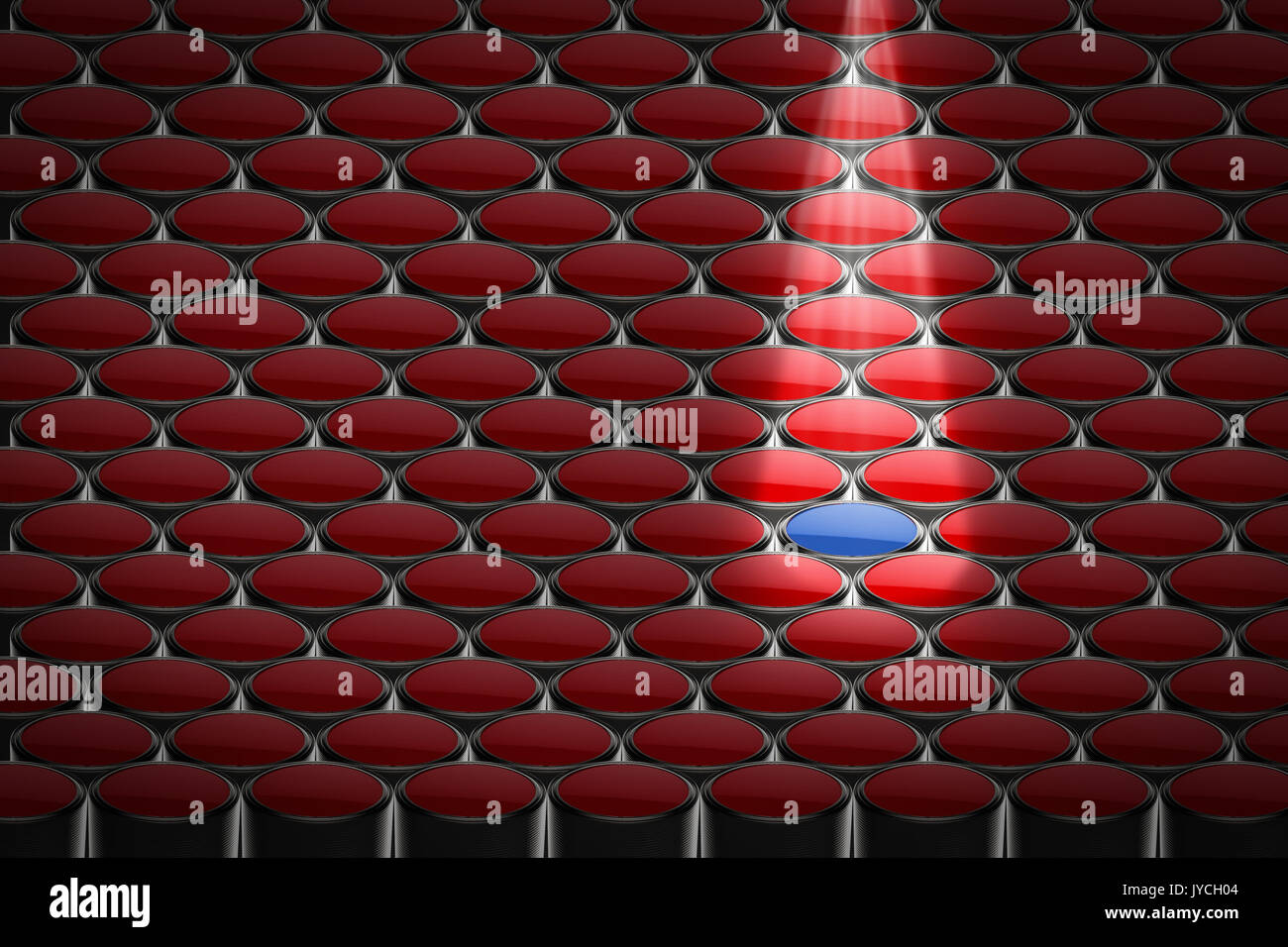 creativity concept with blue bucket in all red buckets Stock Photo - Alamy