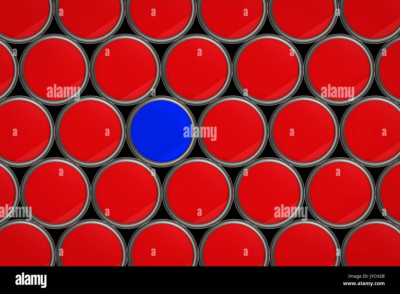 creativity concept with blue bucket in all red buckets Stock Photo - Alamy