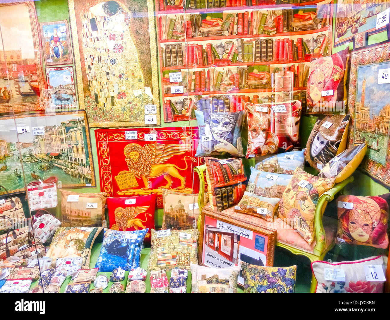 Venice, Italy - May 04, 2017: The shop with traditional souvenirs and ...