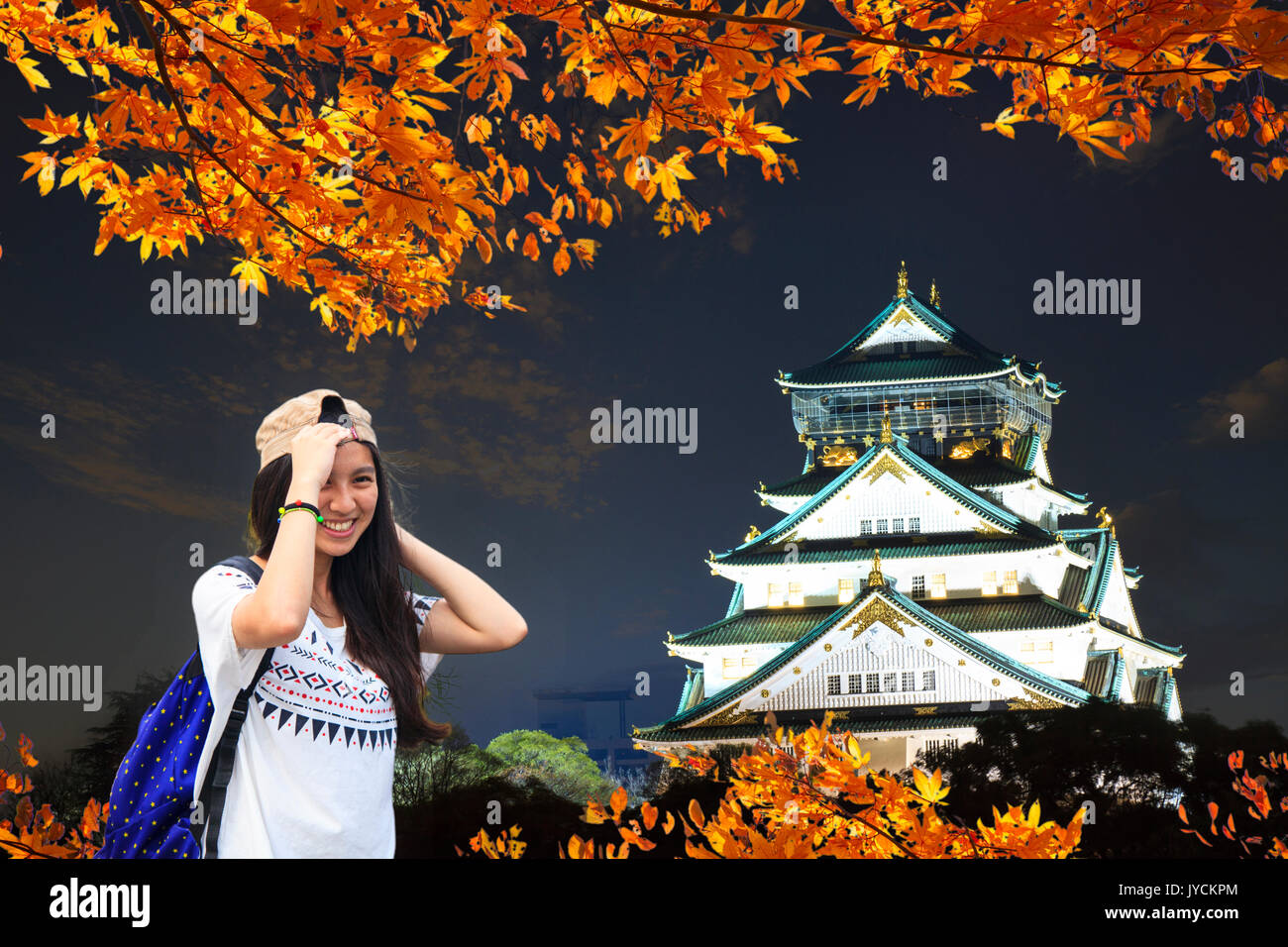 The beautiful Osaka Castle in Osaka with nice background, Japan Stock ...