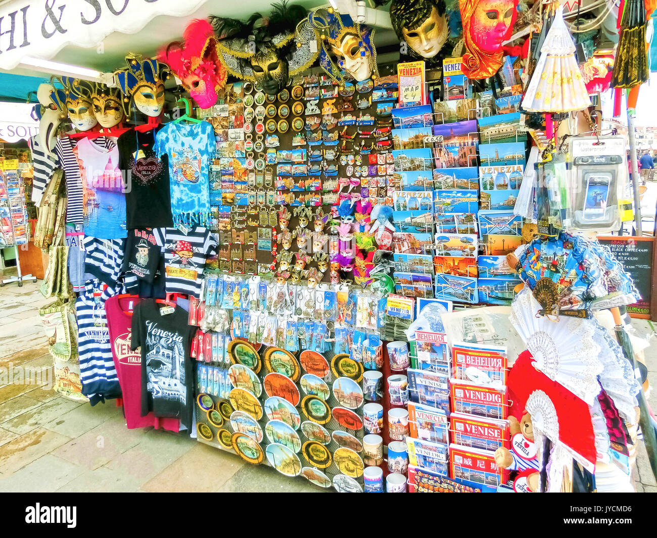 Venice, Italy - May 04, 2017: Vendors stands - profitable and popular form of sales traditional ...