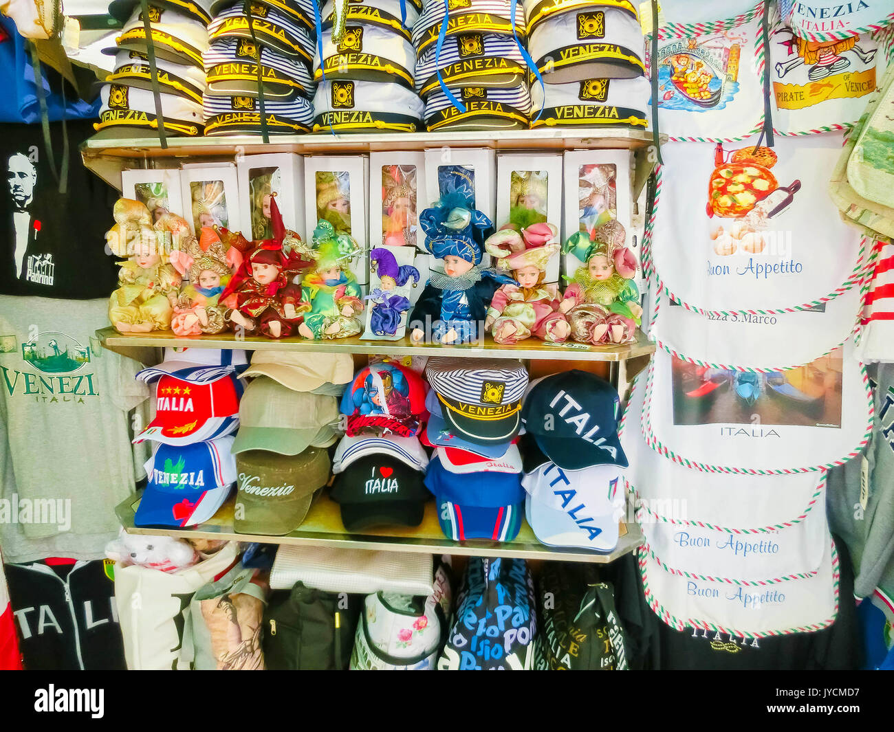 Venice, Italy - May 04, 2017: Vendors stands - profitable and popular form of sales traditional ...