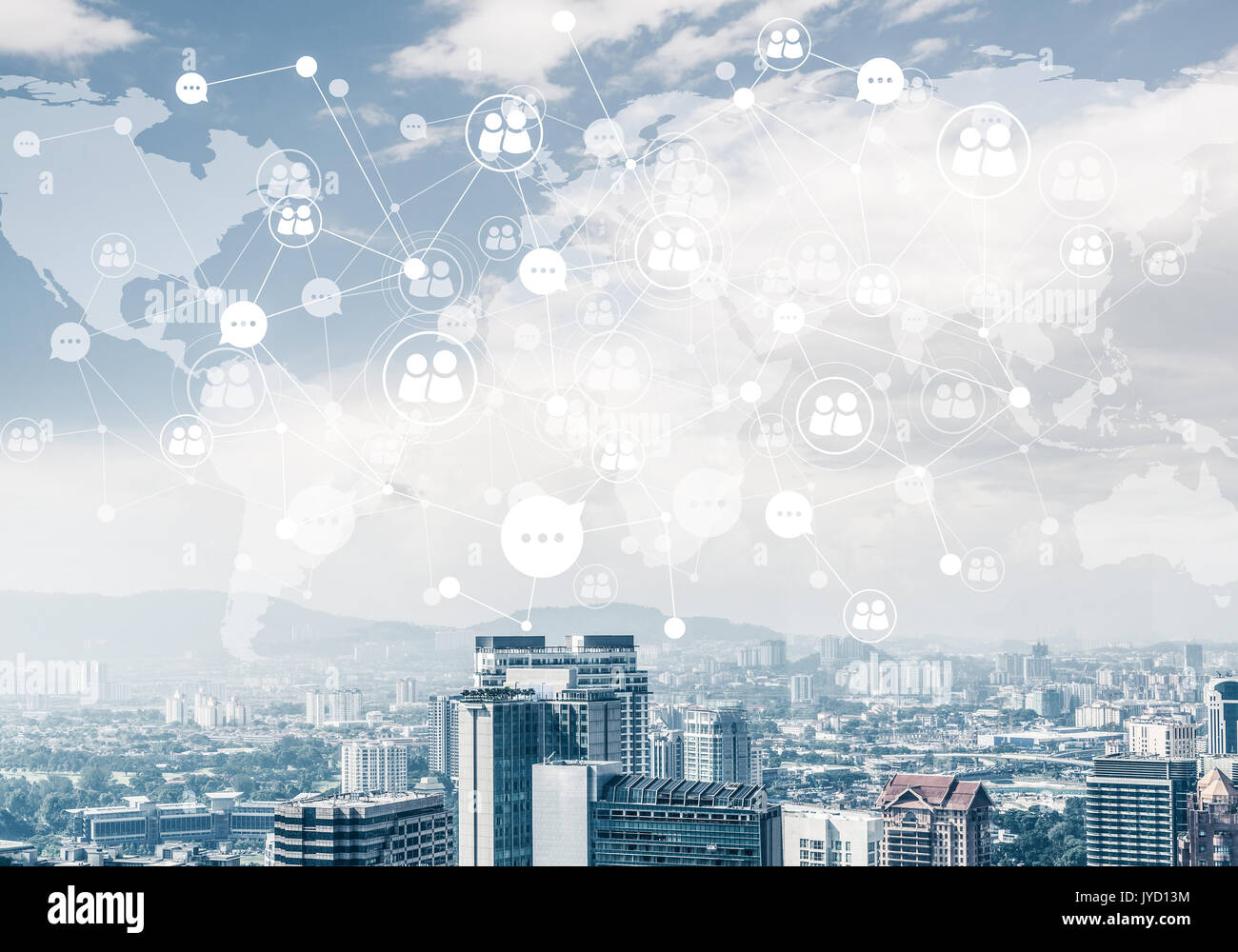 Modern city and social net as concept for global networking Stock Photo ...