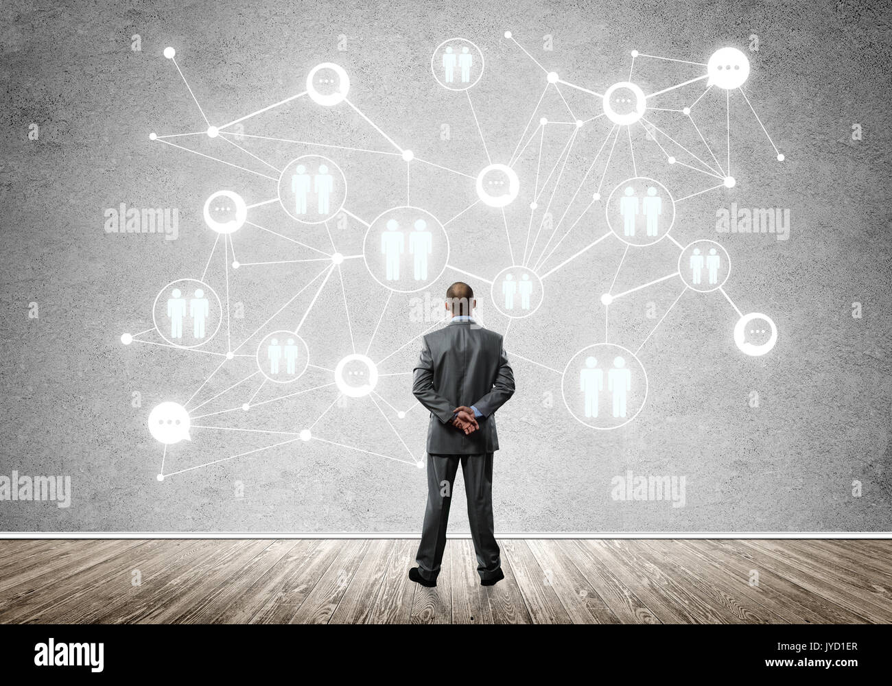 Connection lines drawn on concrete wall as symbol for networking Stock ...