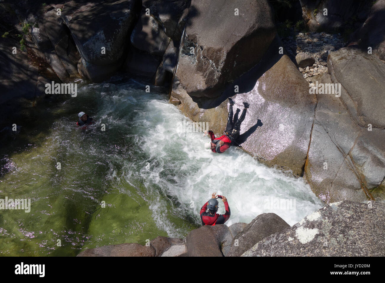 Canyoners having fun in Behana Gorge, near Cairns, Queensland ...