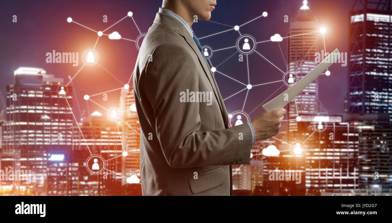 Concept of modern business networking that connect and cooperate people ...