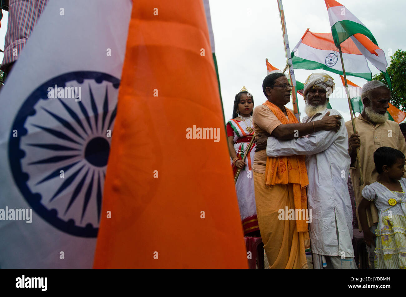 Nadia, India. 18th Aug, 2017. The Hindu and Muslim priests are hugging ...