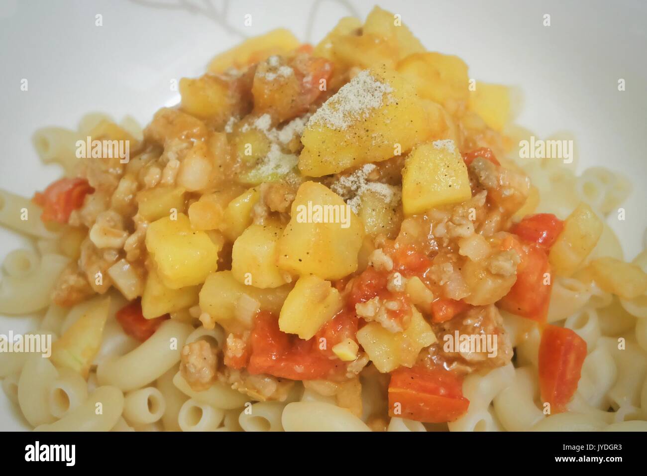 Food and Cuisine, Elbow Macaroni or Gomiti Pasta with Savory Minced ...