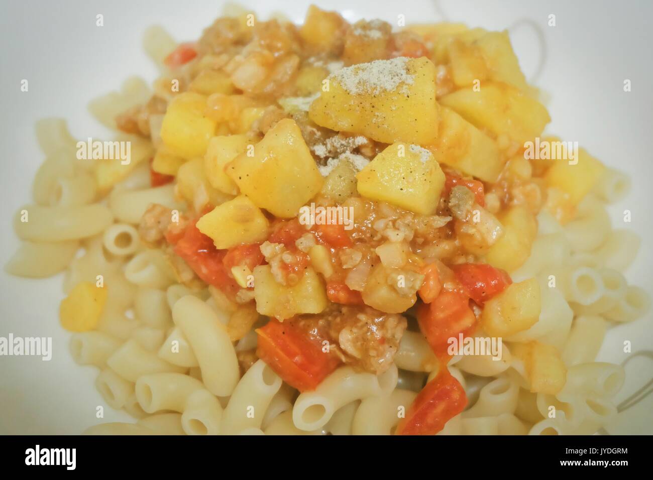 Food and Cuisine, Elbow Macaroni or Gomiti Pasta with Savory Minced ...