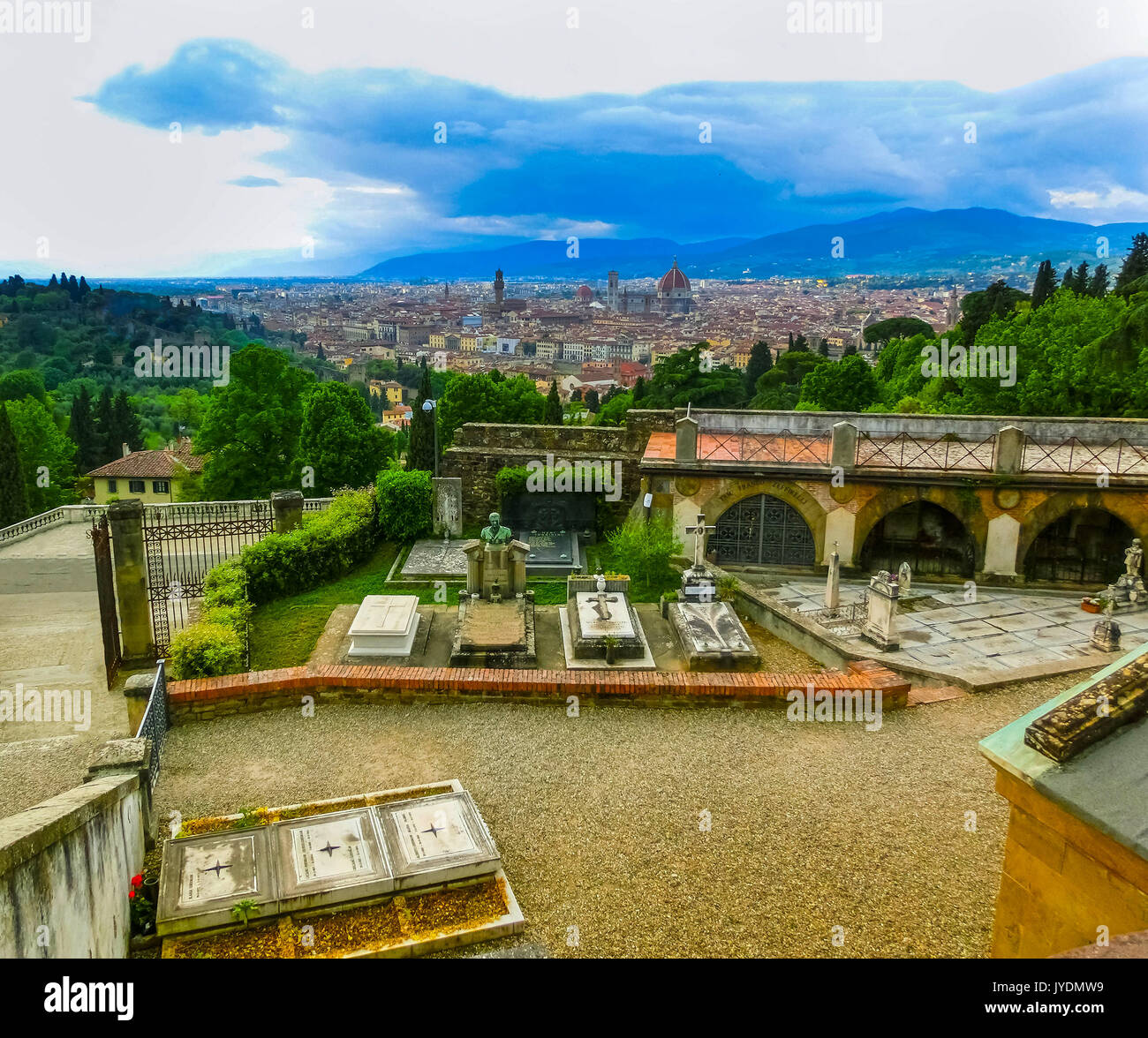 Aerial view of Florence old town as seen from the Basilica of San ...