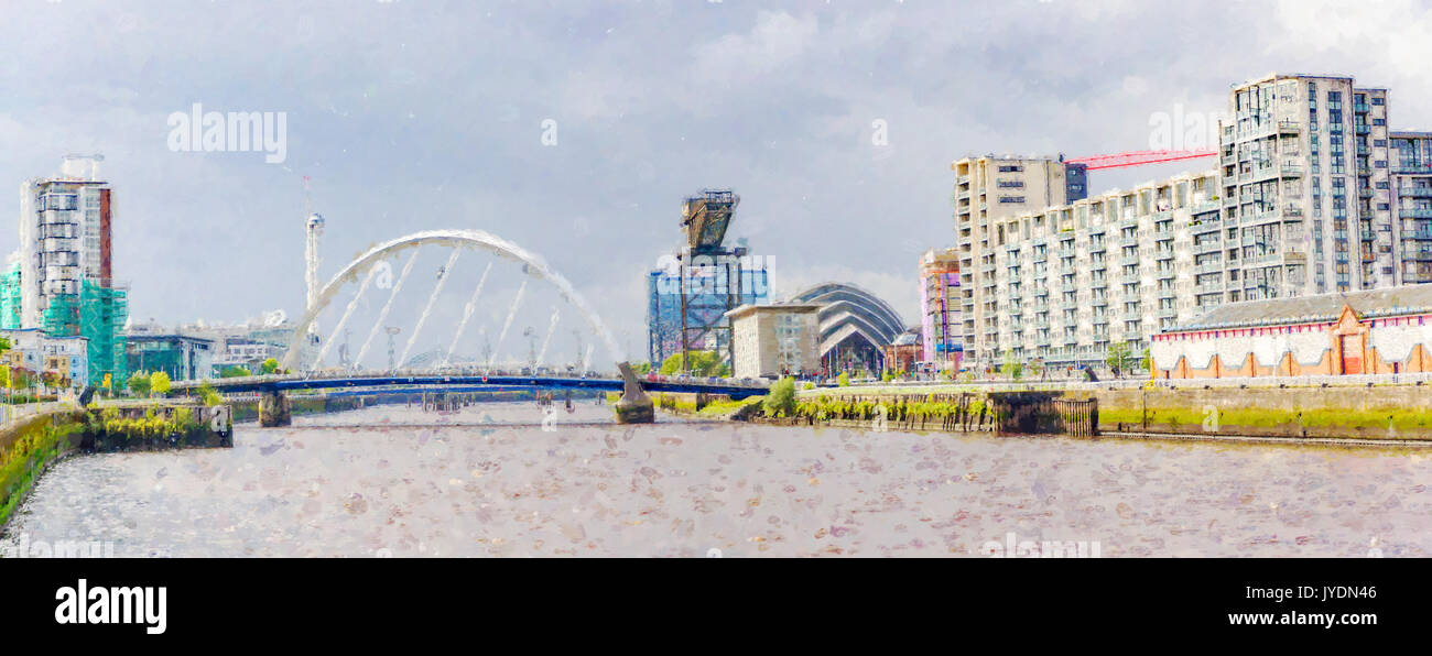 Illustration of the Clyde Arc road bridge spanning the River Clyde in ...