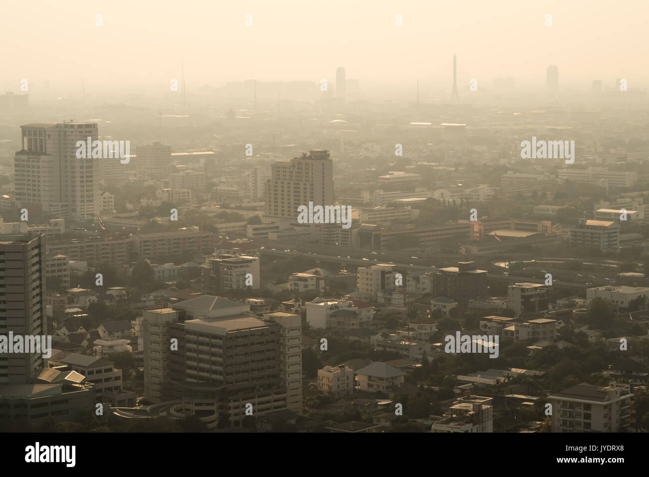 pollution city concept with cityscape covered with haze Stock Photo - Alamy