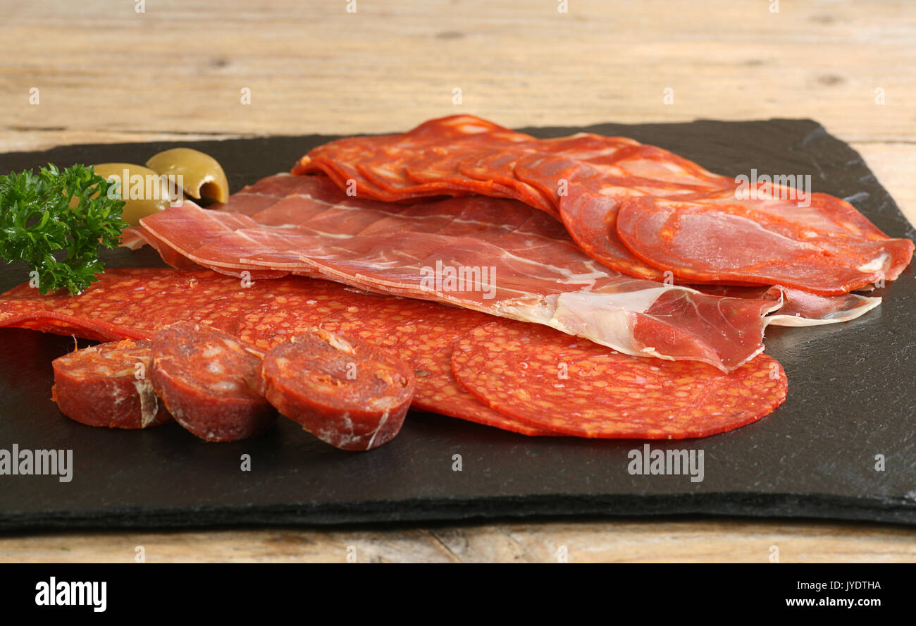 Spanish cured meats salami hi-res stock photography and images - Alamy