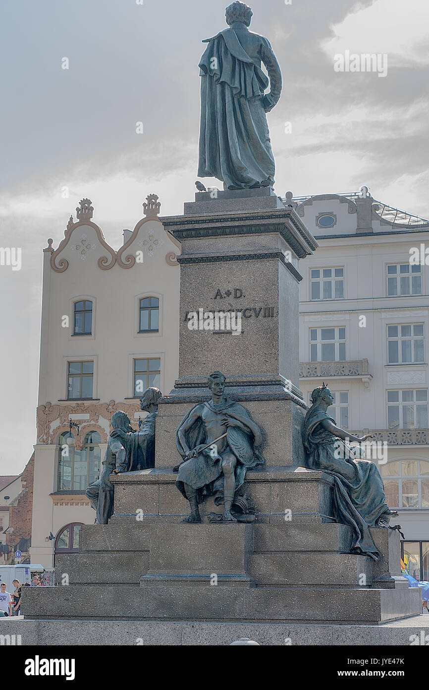 Monument of polish poet - Adam Mickiewicz - at market square in Krakow ...