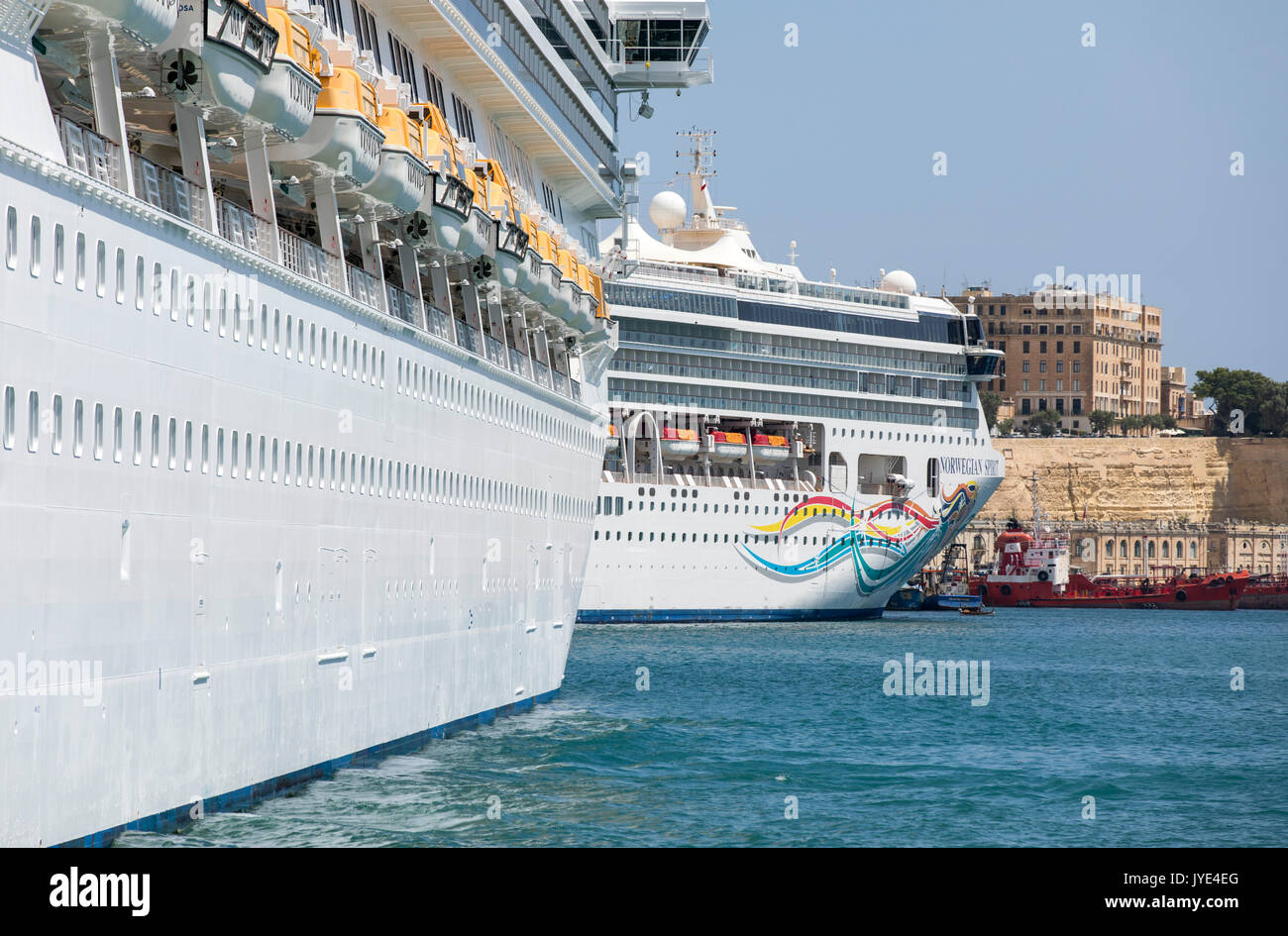 Cruise ship in the harbor of Valletta, Malta, old town, Grand Harbor ...