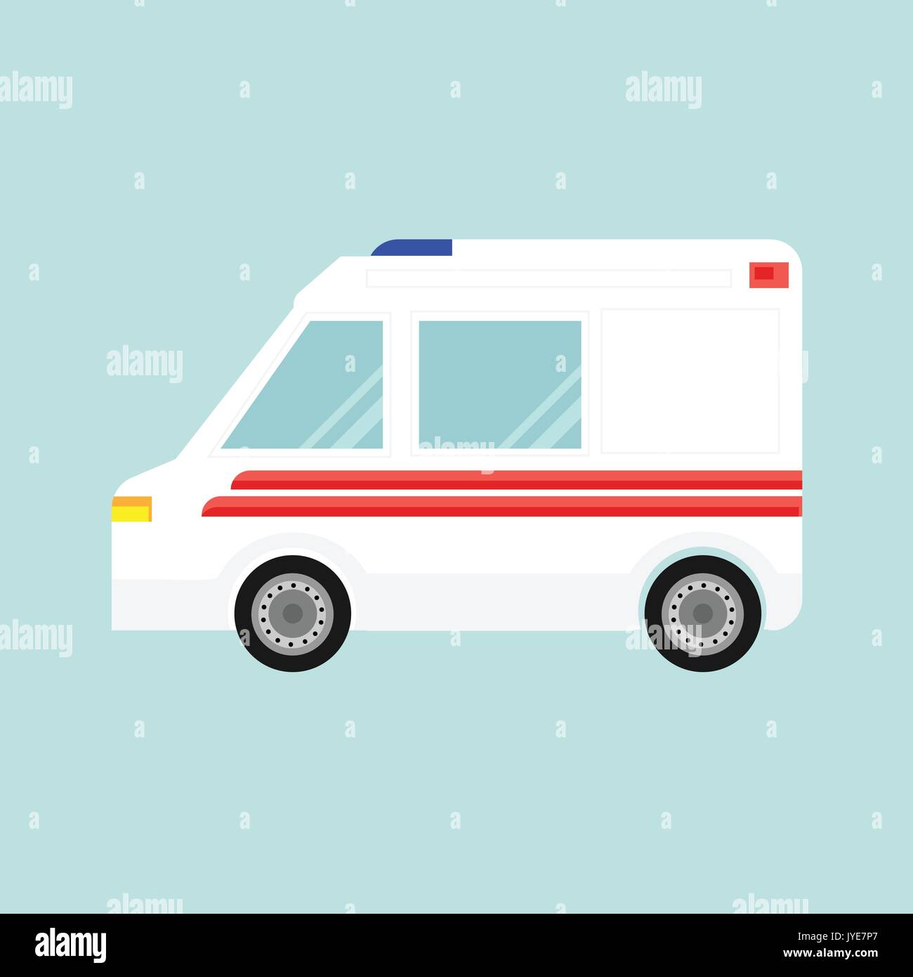 Vector illustration ambulance car isolated on blue background. White ...