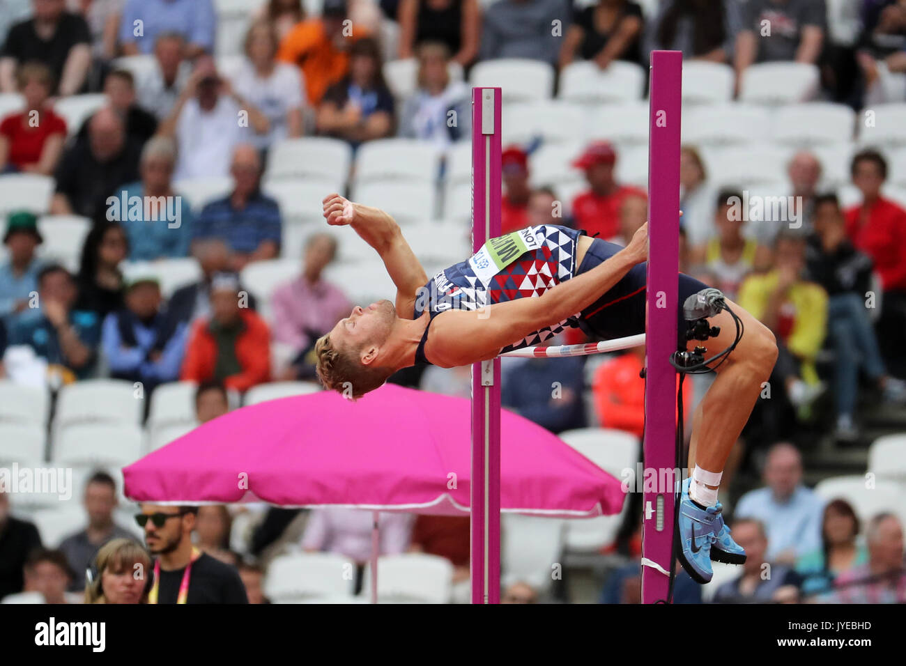 Kevin MAYER (France) competing in the Decathlon High Jump at the 2017 ...