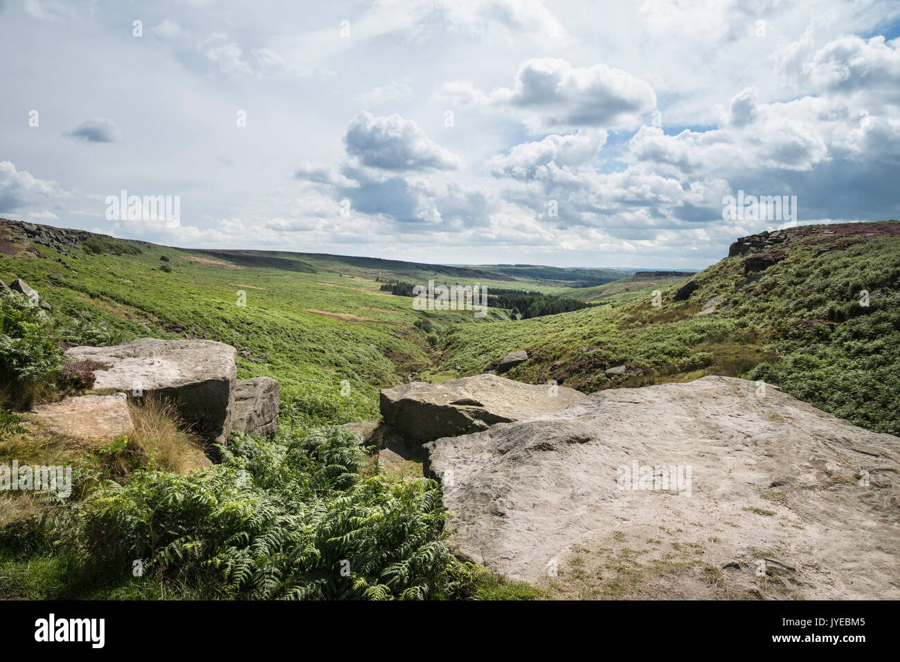 Beautiful landscape image of Burbage Edge and Rocks in Summer in Peak ...