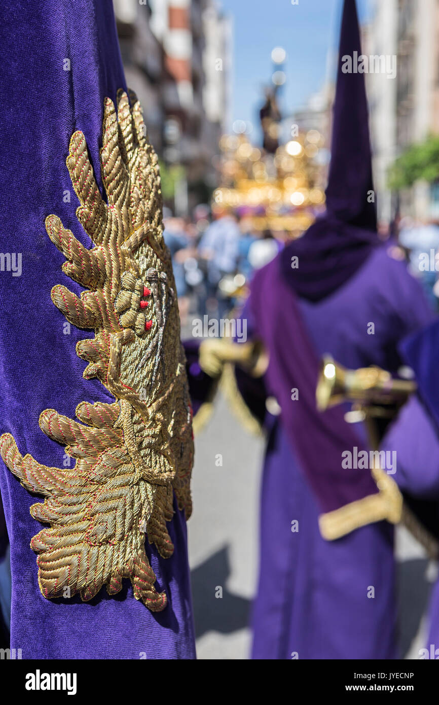 Detail of embroidery and tassel in a Purple banner, traditional dress ...