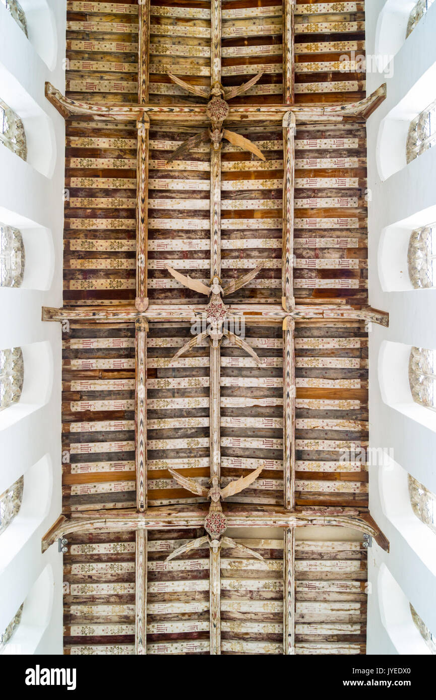 Carved wooden angels on the nave ceiling, circa 1500, interior of Holy ...