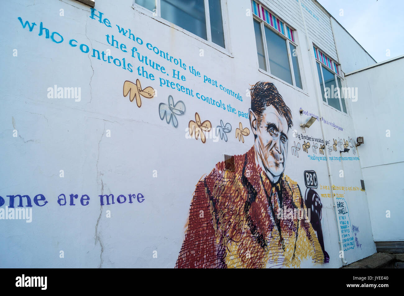 Street art of George Orwell, Southwold pier, Suffolk, England Stock Photo - Alamy