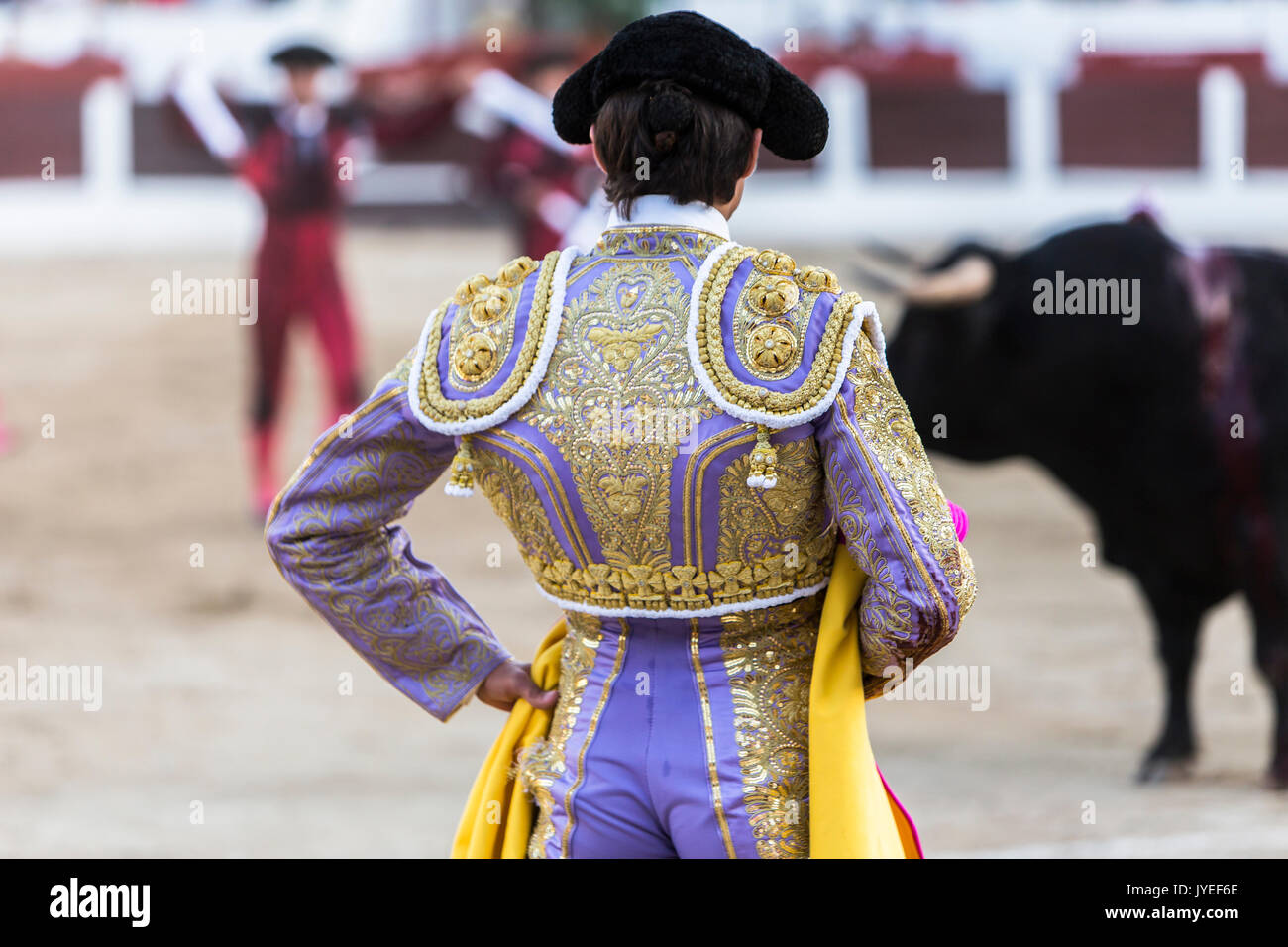 Torero with capote during bullfight, Andalusia, Spain Stock Photo - Alamy