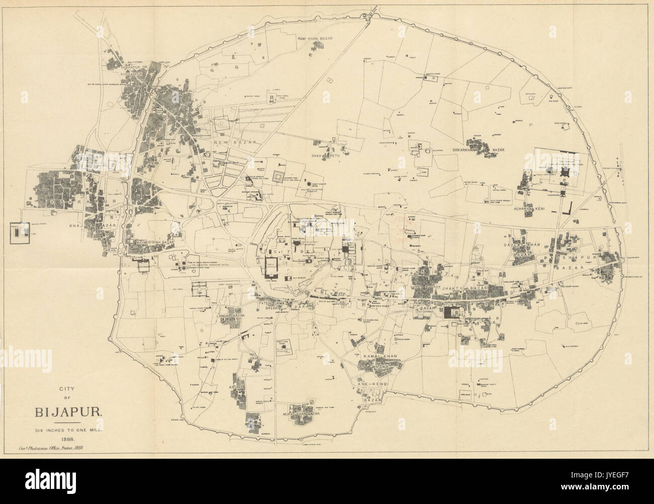 This 1888 map of the city of Bijapur provides a detailed representation ...