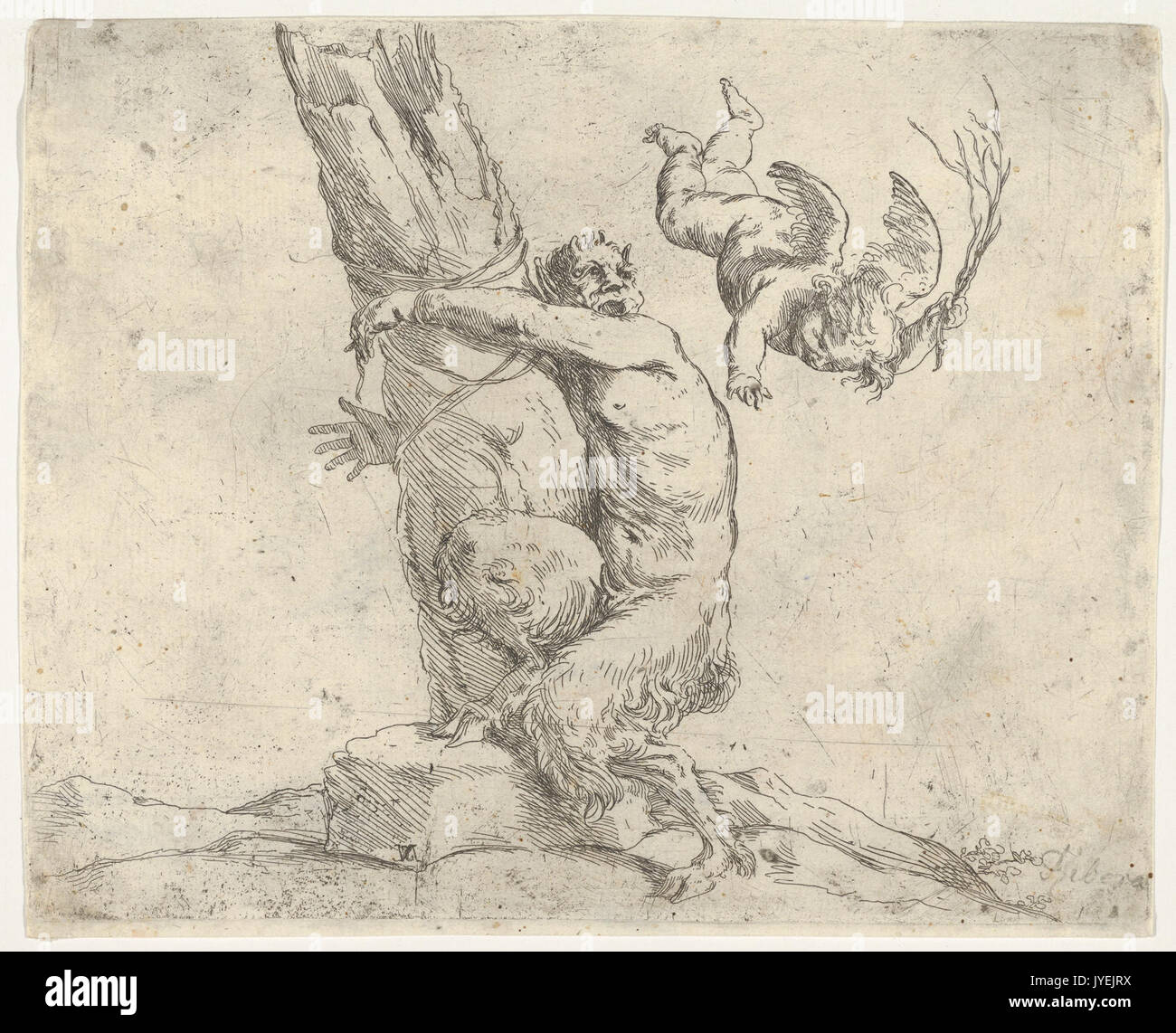 A winged putto flogging a satyr tied to a tree MET DP836419 Stock Photo ...