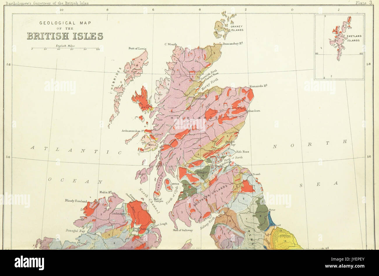 BI(1887) p.934 Geological Map of the British Isles (top) J. Bartholomew ...