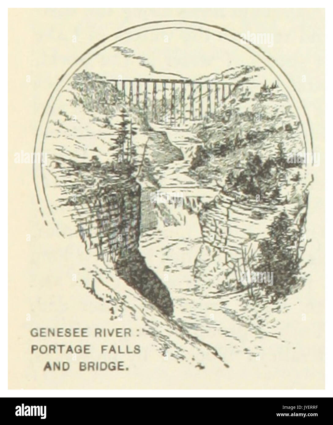US NY(1891) p585 GENESEE RIVER PORTAGE FALLS AND BRIDGE Stock Photo - Alamy