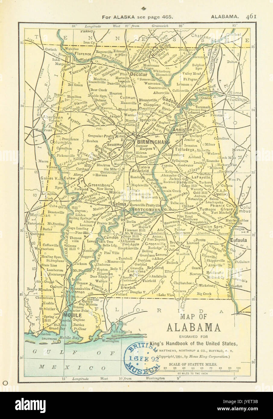 US MAPS(1891) p463 MAP OF ALABAMA Stock Photo - Alamy
