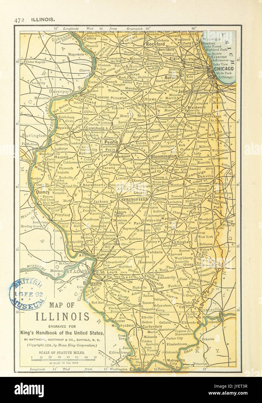US MAPS(1891) p474 MAP OF ILLINOIS Stock Photo - Alamy
