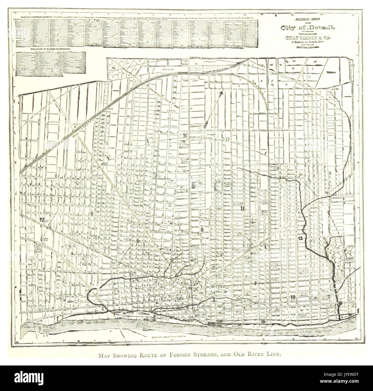 FARMER(1884) Detroit, p061 MAP SHOWING ROUTE OF FORMER STREAMS, AND OLD ...