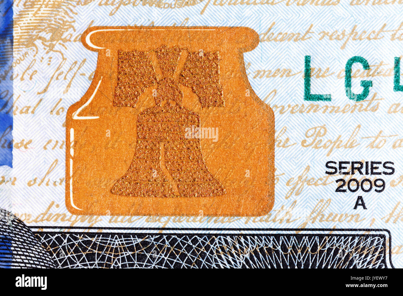 Liberty Bell U.S. currency one hundred dollar bill. High resolution ...
