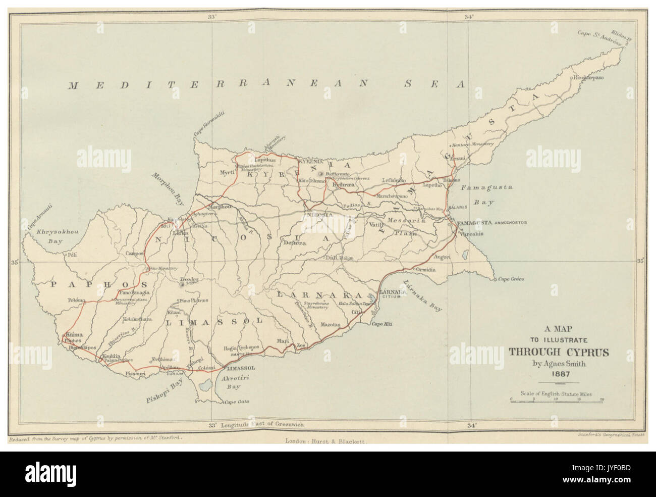 (1887) MAP OF CYPRUS Stock Photo - Alamy