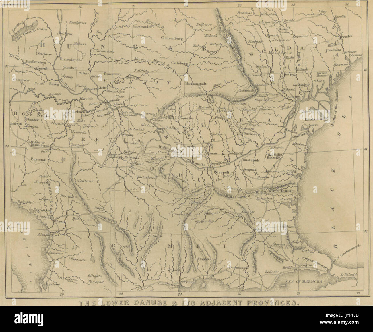 (1853) MAP OF LOWER DANUBIA Stock Photo - Alamy