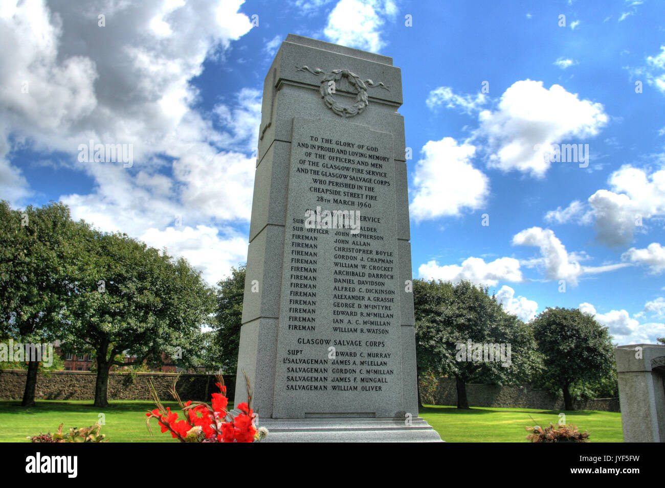 Memorial in Glasgow Necropolis to the Firemen who died in the Cheapside ...