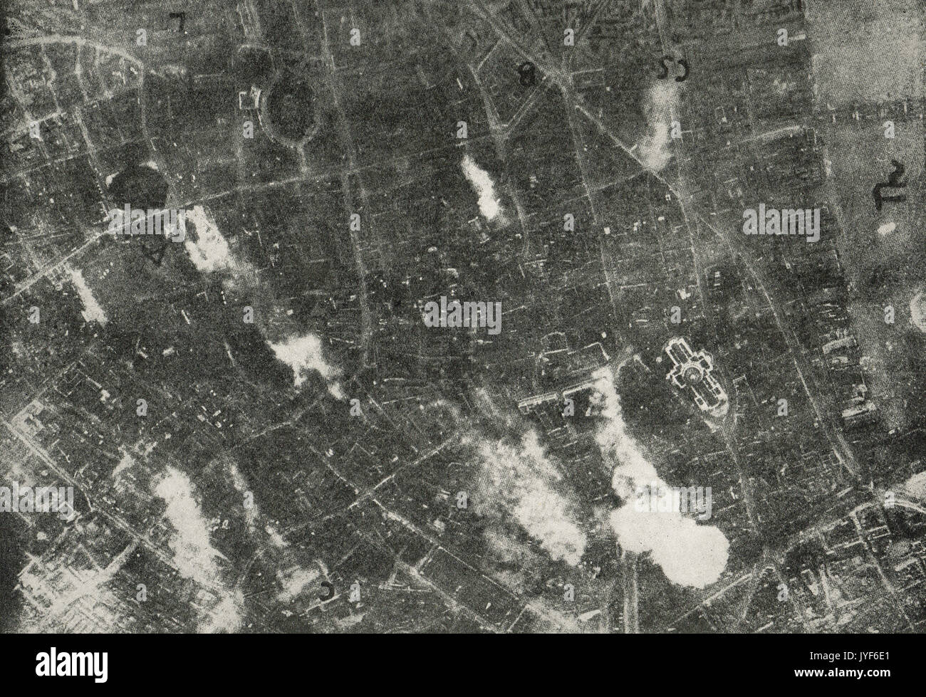 Aerial view of London bombing on 7 July 1917 taken from a German ...