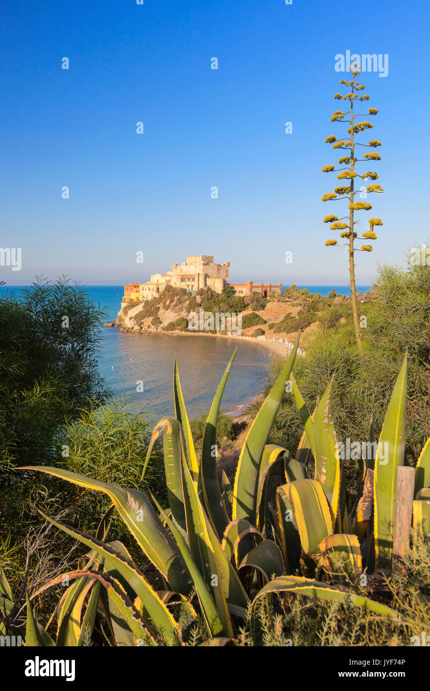 Sunrise on turquoise sea frames the medieval Falconara Castle Butera ...