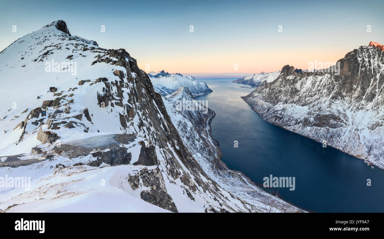 Panorama of snowy mountains and icy sea surrounding Peak Barden at ...